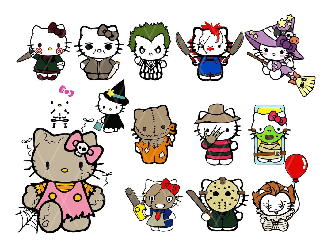 Bundle Hello Cats Horror Halloween Svg Png, Layered Hello Cat Svg ...