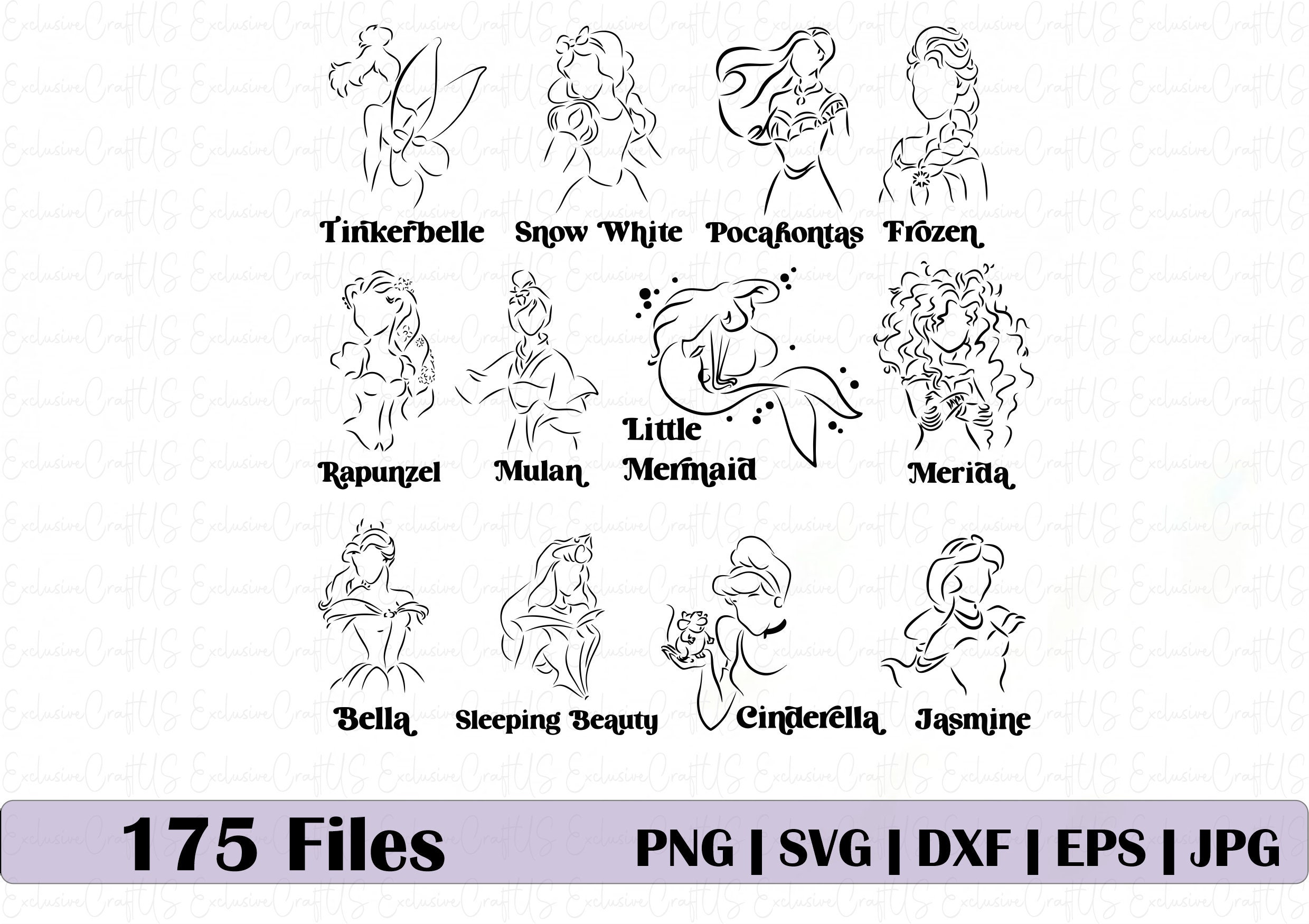 Princess Bundle Outline Svg, Brave Svg, Princess Png, Princess Outline ...