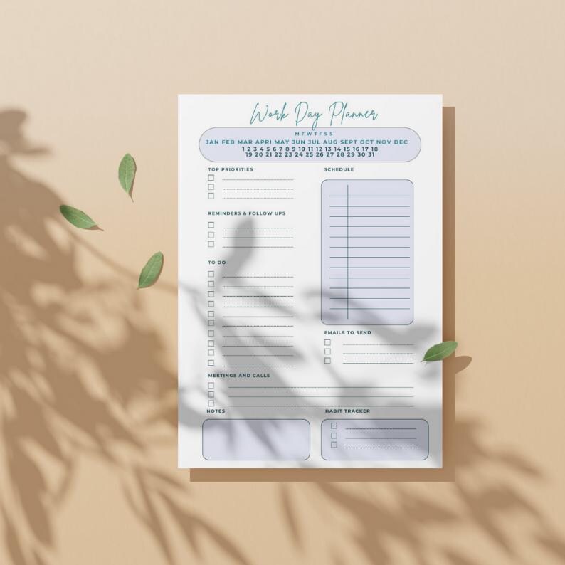 Work Day Planner Printable PDF | Daily Planner With Habit Tracker - Etsy