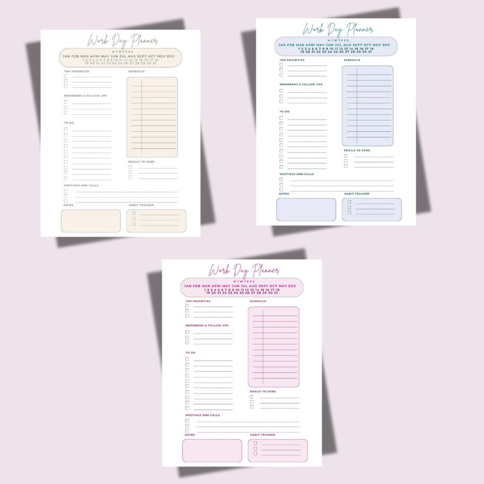 Work Day Planner Printable PDF | Daily Planner With Habit Tracker - Etsy
