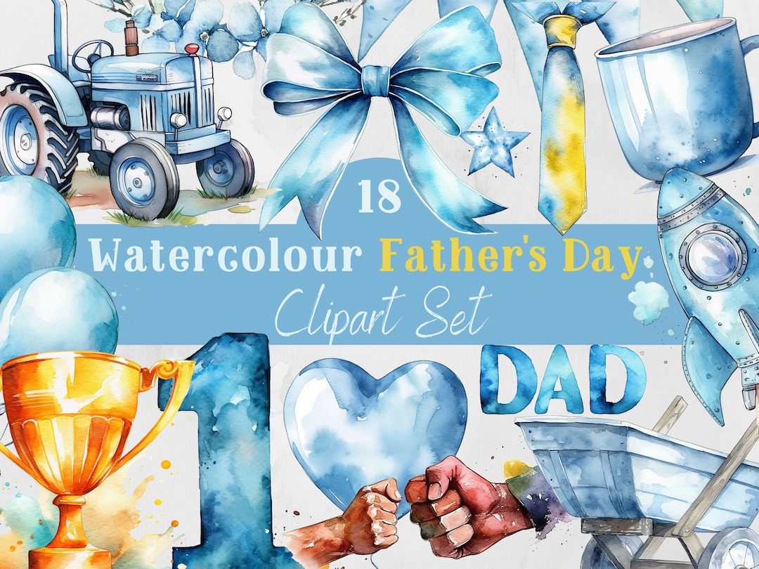 Watercolour Father's Day Clipart Bundle | PNG Instant Download With ...