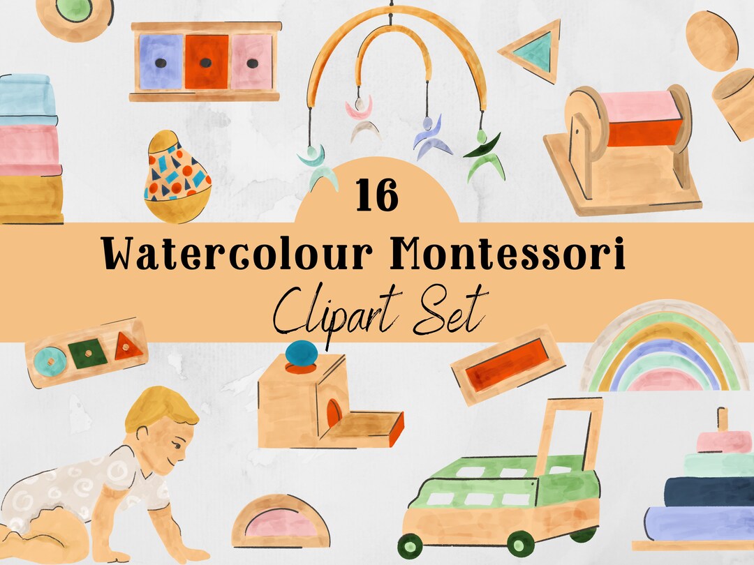 Watercolor Montessori Clipart: Kids Toys Digital Download - Etsy