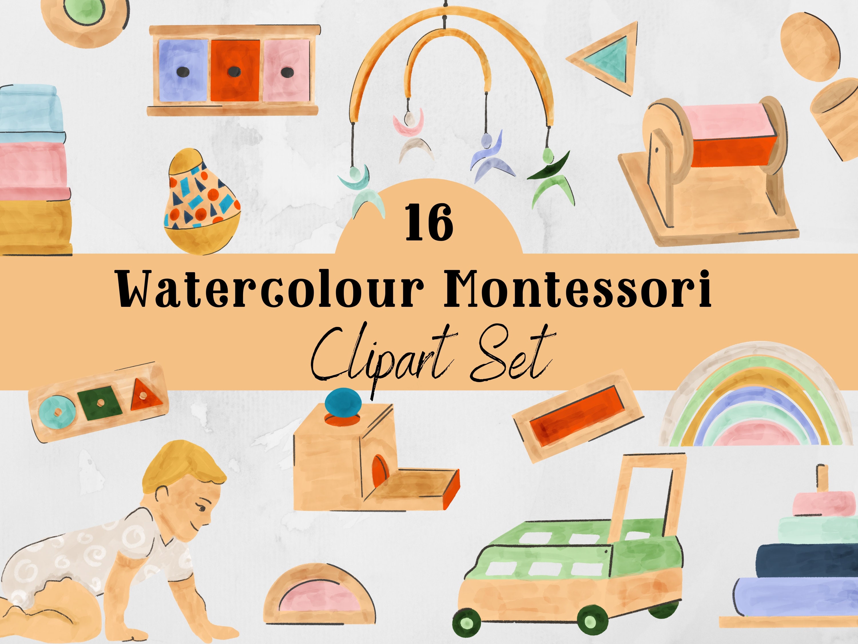 Watercolour Montessori Clipart | Kids Toys Instant Download - Perfect ...