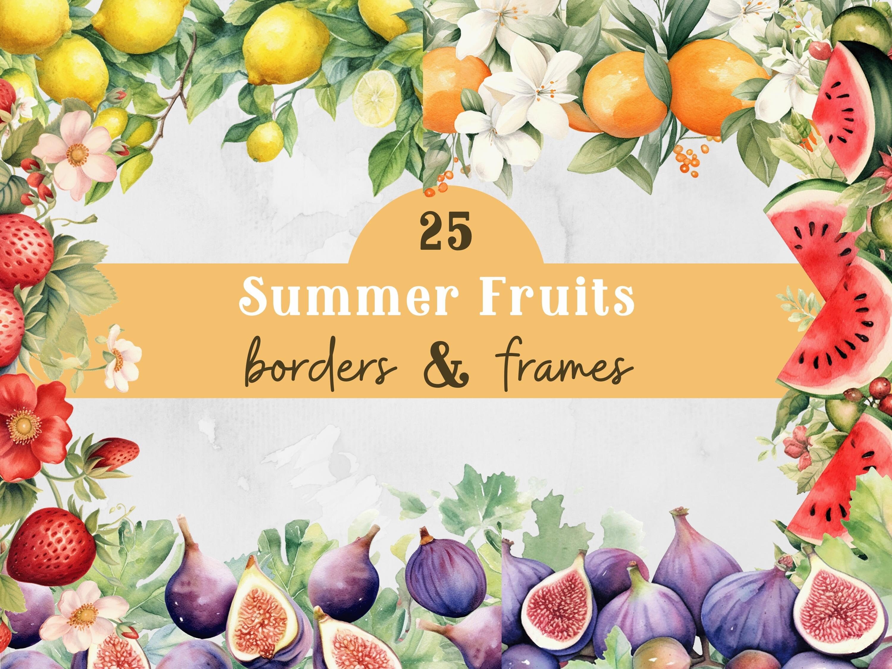 Summer Fruits Borders & Frames Clipart Bundle | PNG Instant Download ...