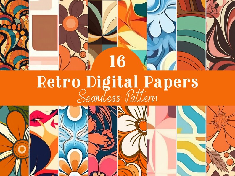 Retro Digital Paper Set | 16 Seamless Pattern Designs - Perfect for ...