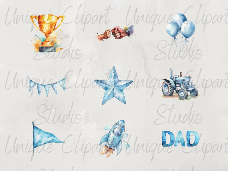 Watercolour Father's Day Clipart Bundle | PNG Instant Download With ...