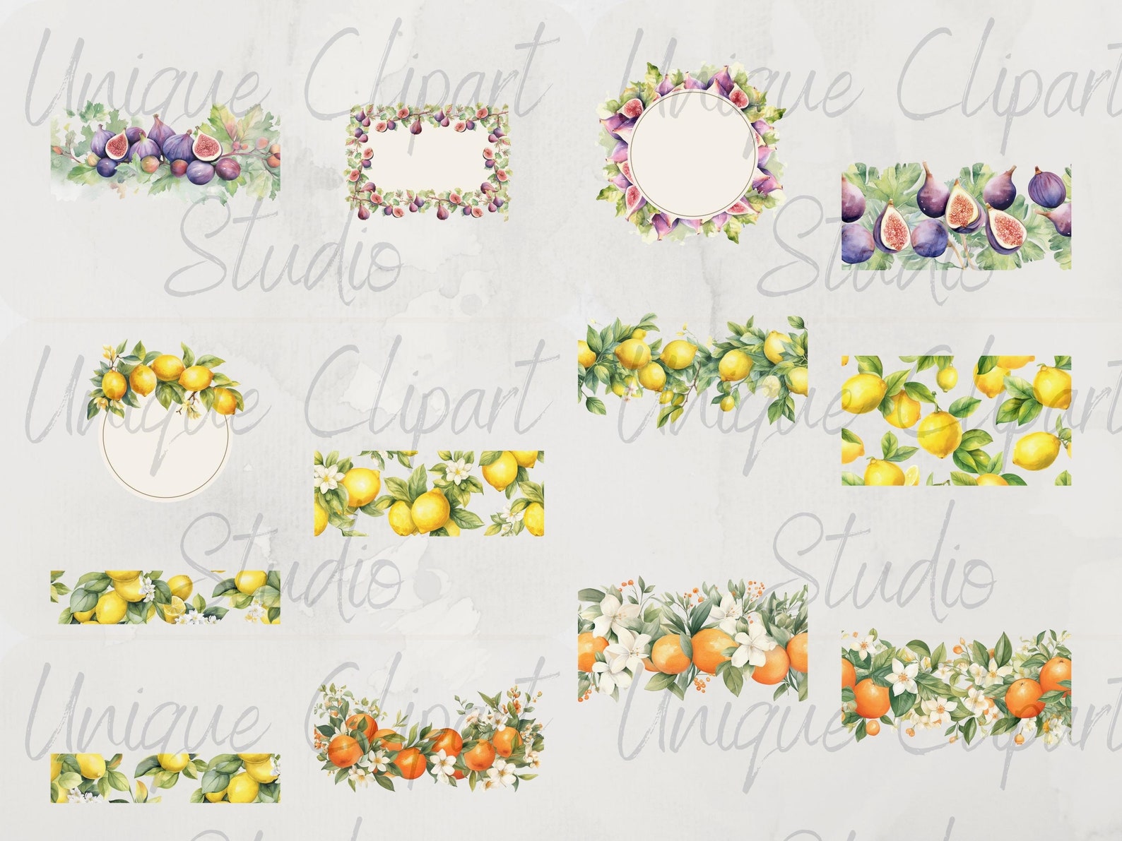 Summer Fruits Borders & Frames Clipart Bundle PNG Instant Download With ...