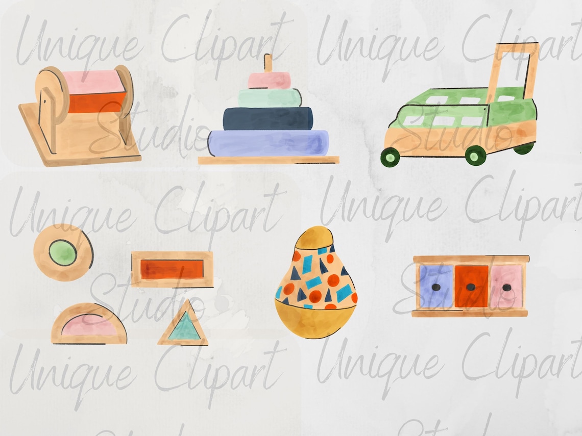 Watercolour Montessori Clipart | Kids Toys Instant Download - Perfect ...