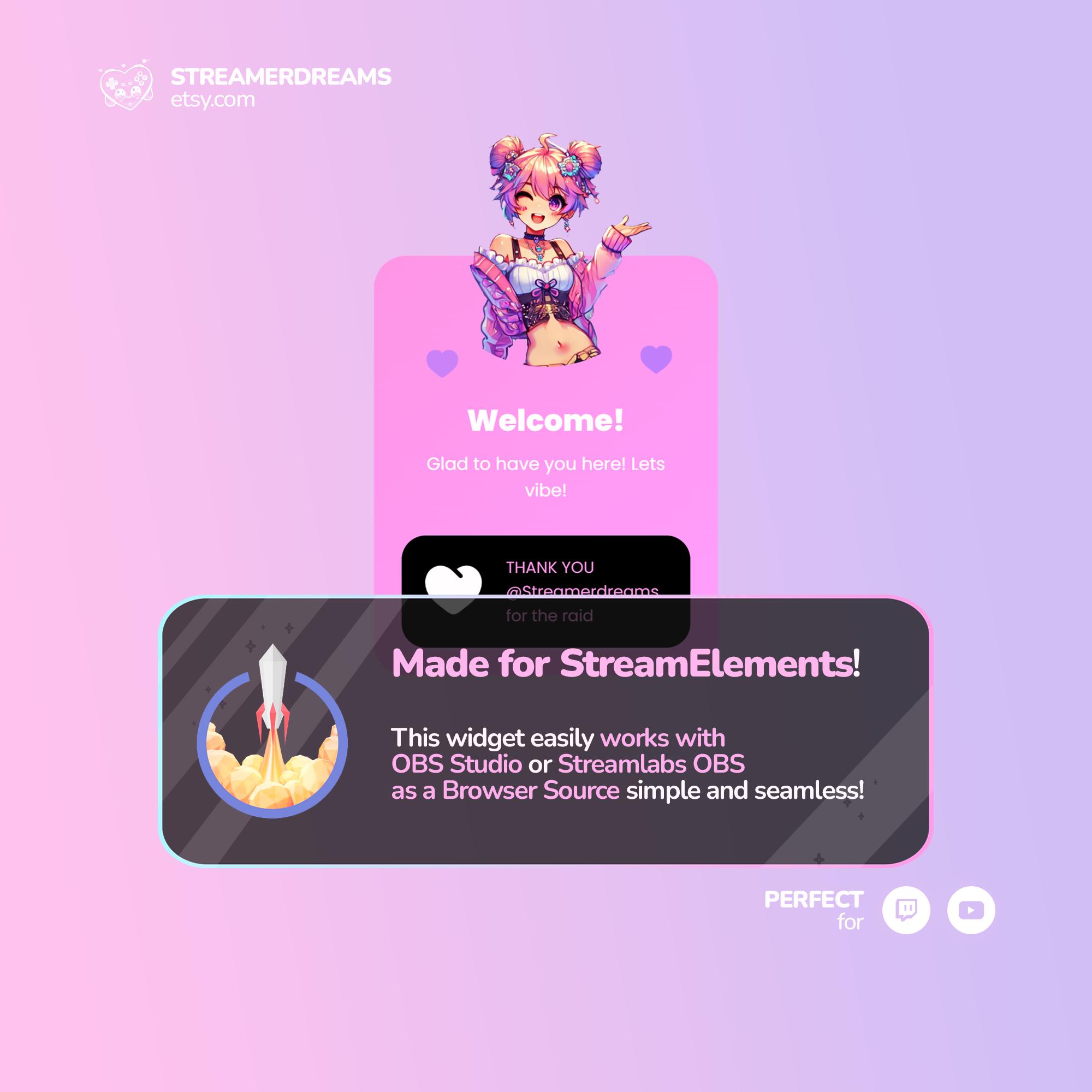 Quick Welcomer Widget for Twitch Youtube Stream | Customizable Card Pop ...
