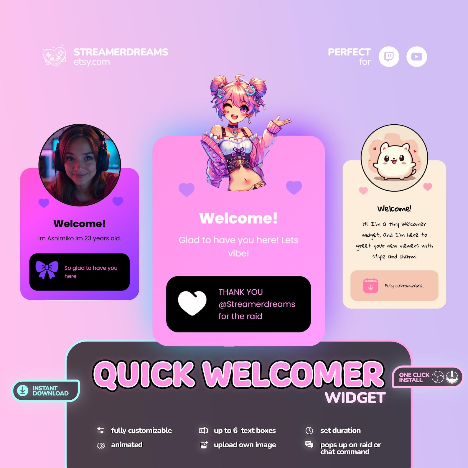 Quick Welcomer Widget for Twitch Youtube Stream | Customizable Card Pop up for New Viewers ...