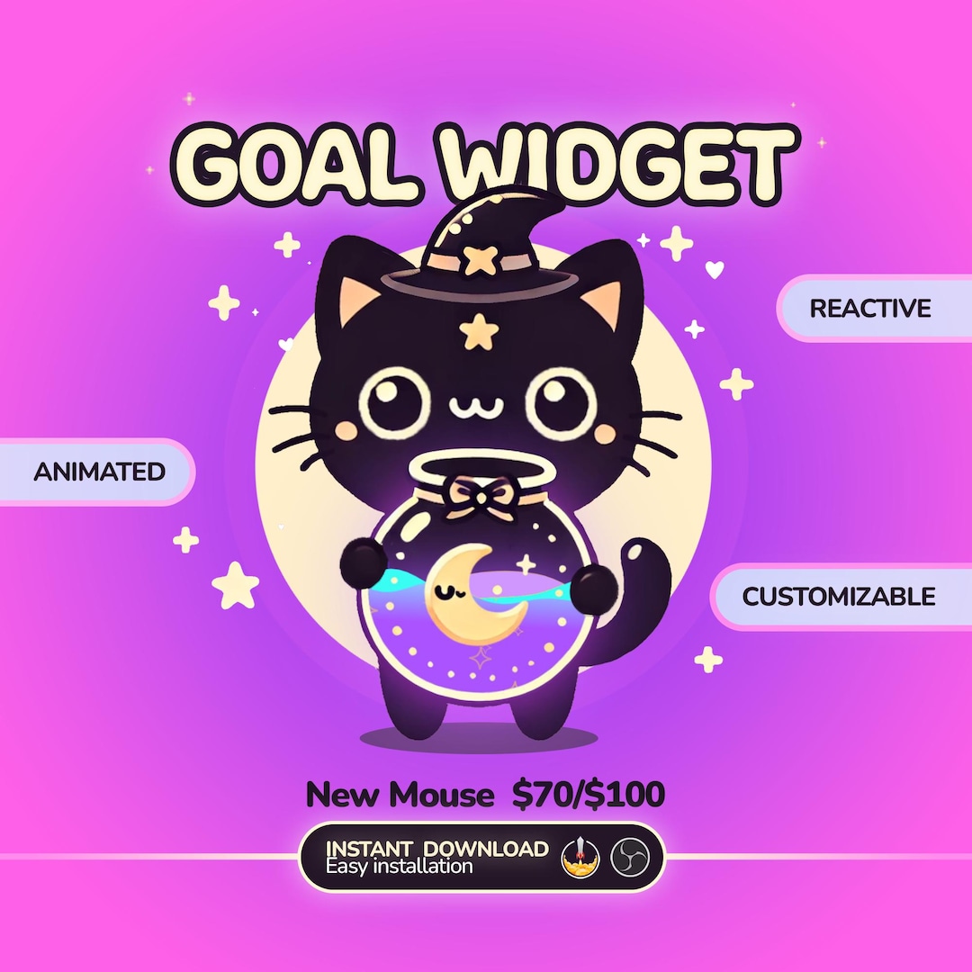 Witchy Black Cat Goal Widget: Animated Stream Overlay (digital Download ...
