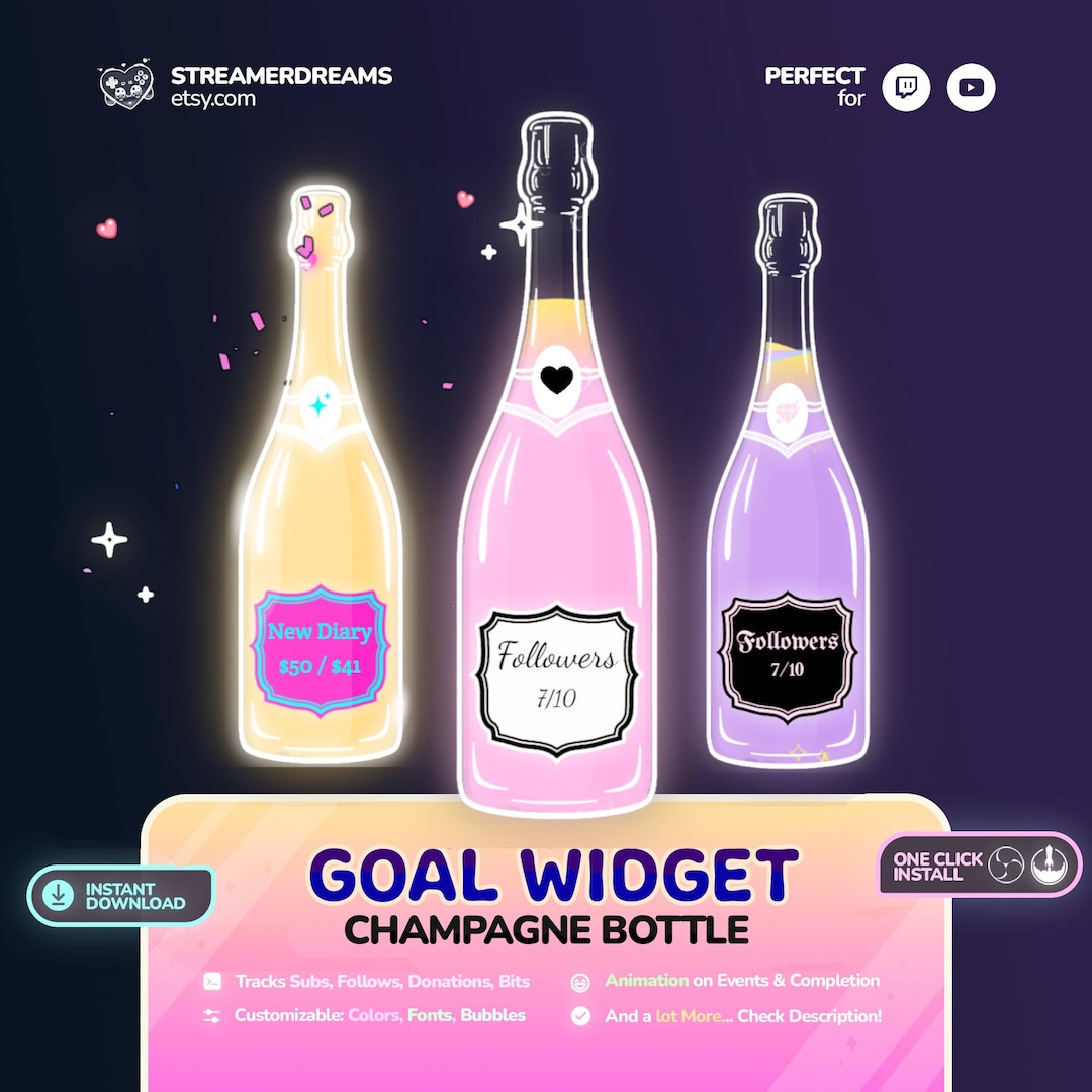 Champagne Bottle Goal Widget: Streamelements, Twitch, Youtube (instant ...