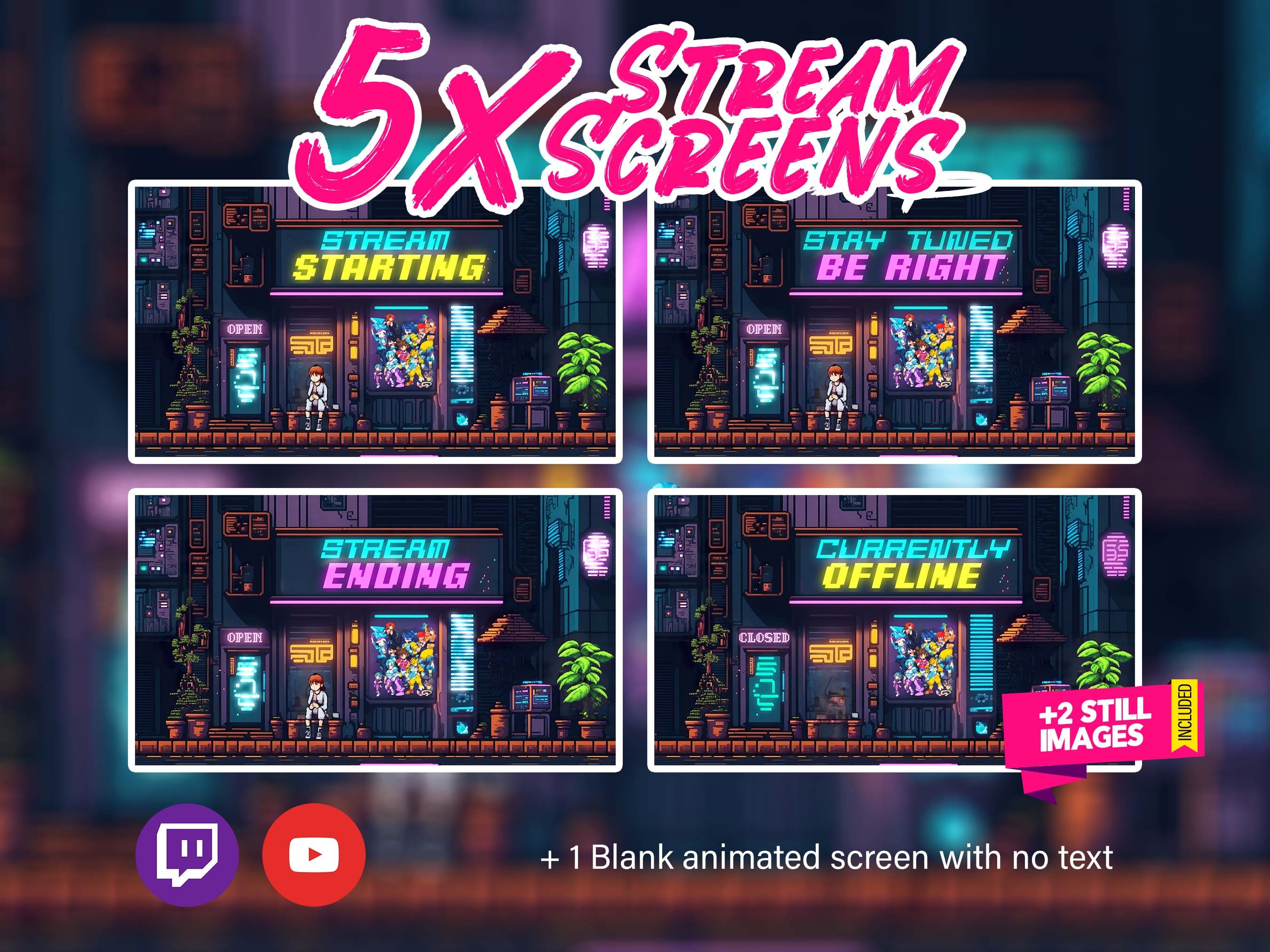 Animated Pixel Anime Street Stream Screens: Vtuber Overlay - Etsy