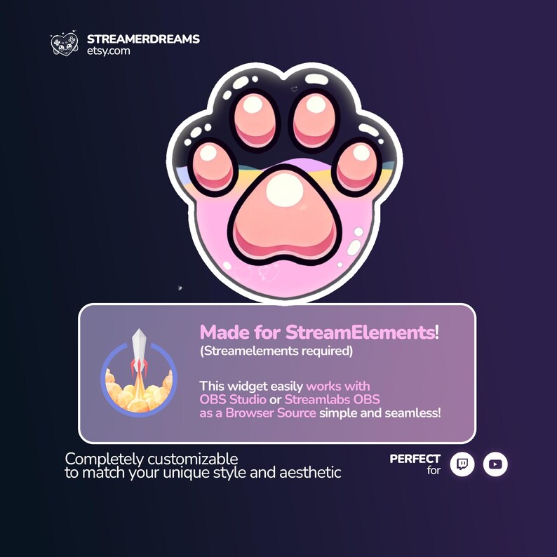 Goal Widget Cute Paw | Kawaii Twitch Goal Tracker | Streamelements Sub ...