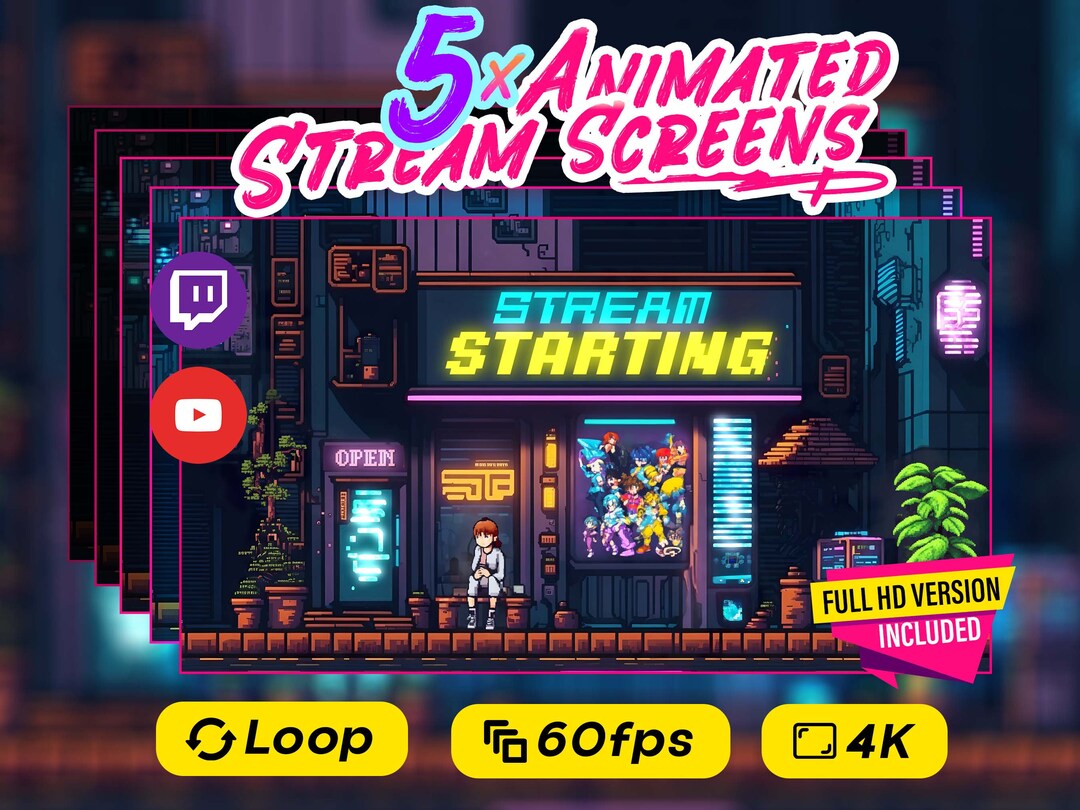 Animated Pixel Anime Street Stream Screens: Vtuber Overlay - Etsy