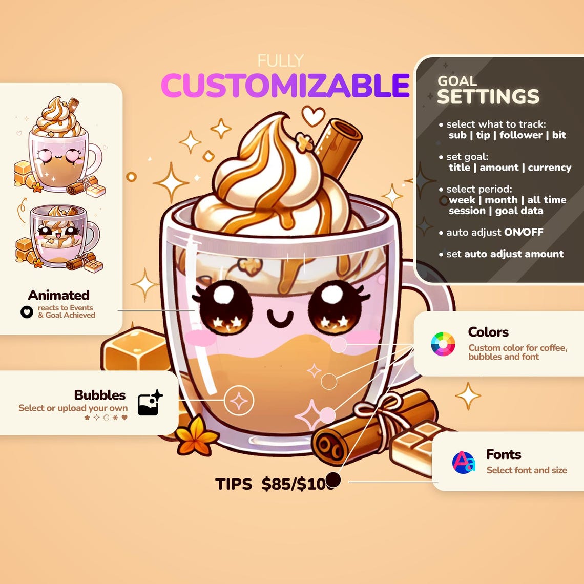 Goal Widget COFFEE CUP Twitch Youtube Stream Asset | Track Followers ...