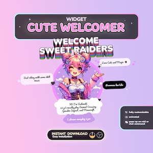Cute Welcomer Widget for Twitch Youtube | Kawaii Pop up for New Viewers ...