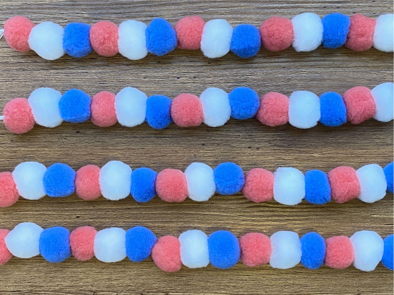 Pastel Red, White and Blue Pom Pom Garland - Party Decor - Memorial Day ...