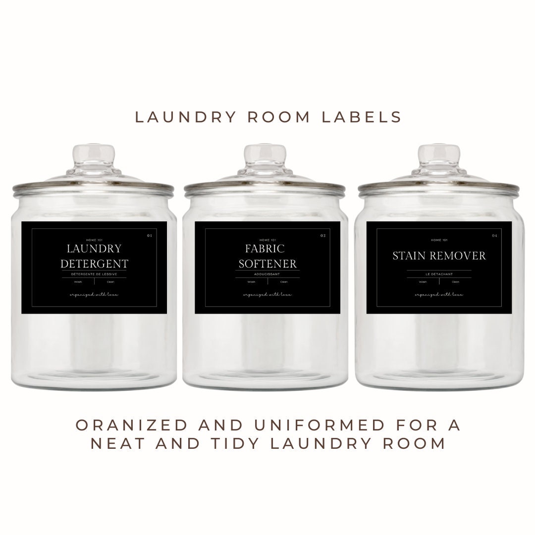 Black and White Laundry Room Labels Preprinted Laundry Container Labels ...