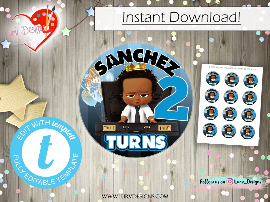 INSTANT DOWNLOAD Stickers Blue & Black Brown Bossy Boy Birthday, Kids ...