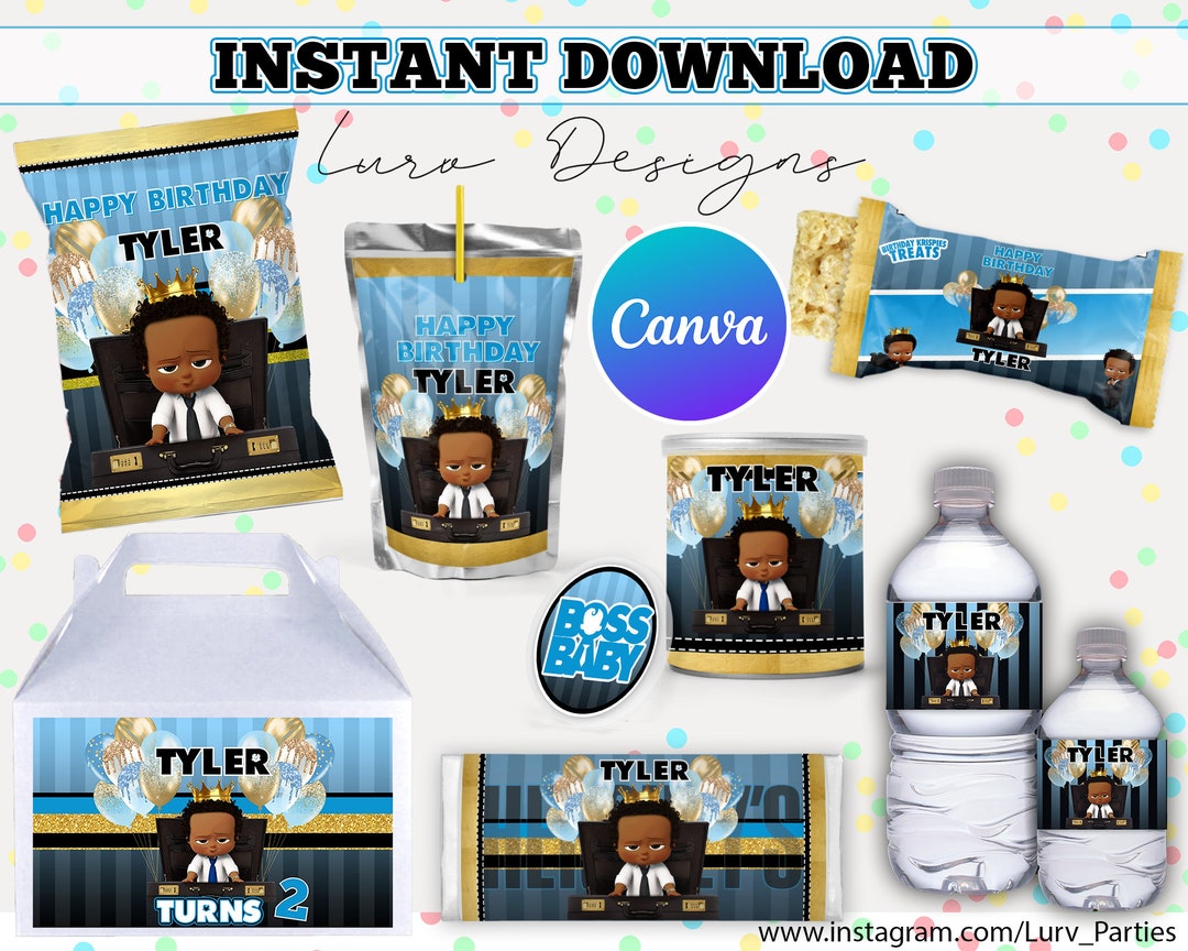Boss Baby Birthday Party Favor Labels: Blue & Black (instant Download ...