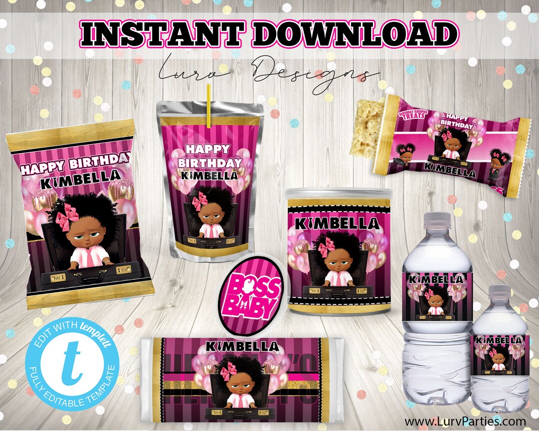 INSTANT DOWNLOAD Party Packageany Agepink Gold Brown Bossy Girl ...