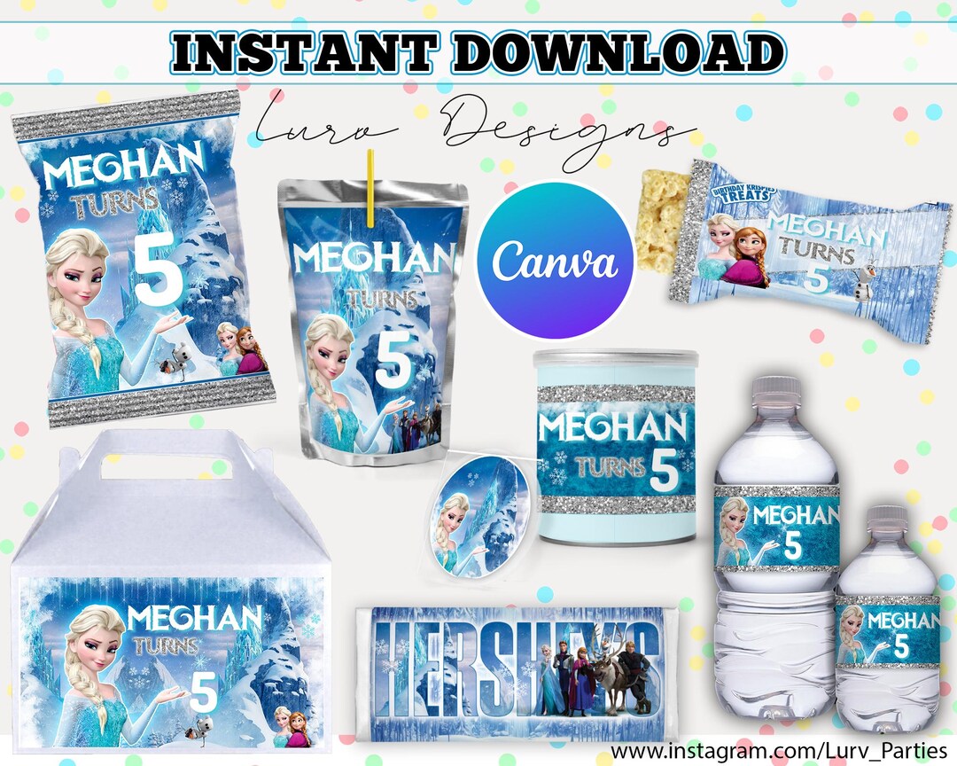 Frozen Birthday Party Package: Chip Bag, Water Label (instant Download ...
