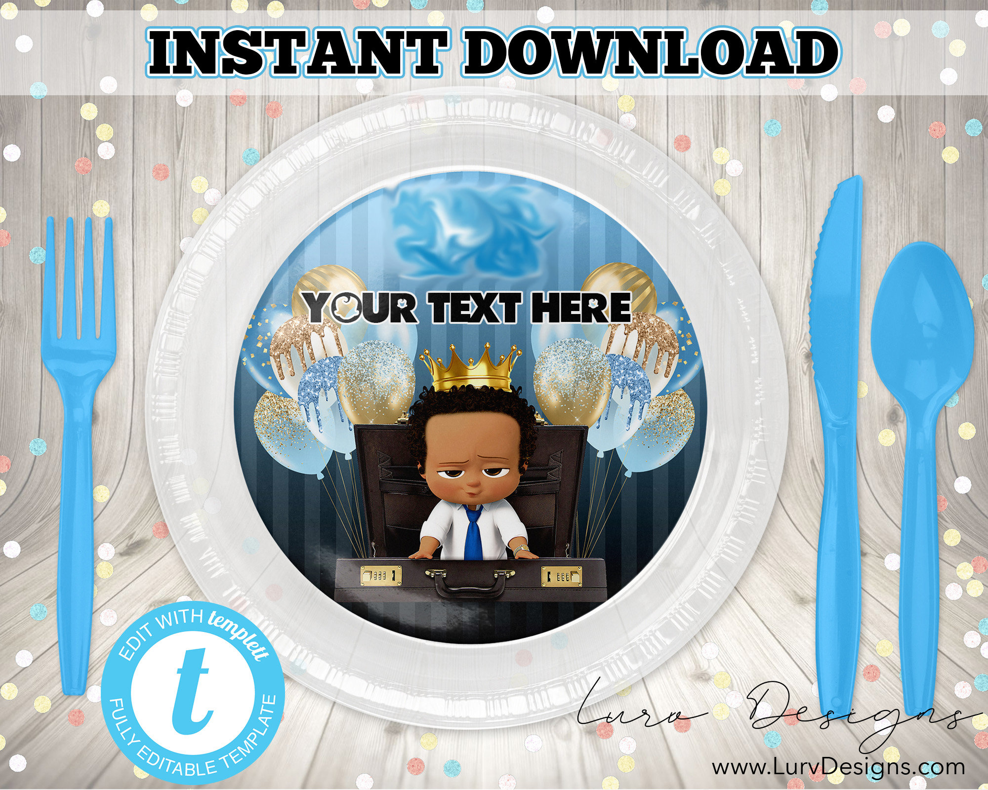 EDITABLEINSTANT Downloadcharger Plate Insertblue & Black Brown Bossy ...