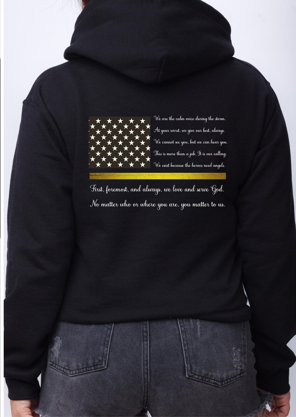 911 Dispatcher Personalized Word Flag Hoodie, Thin Gold Line, Law ...