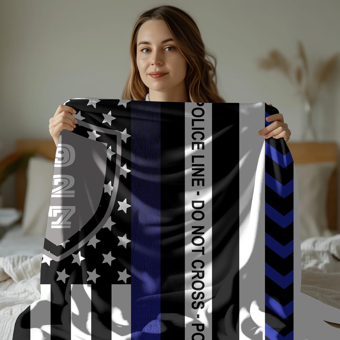 Thin Blue Line Flag Plush Blanket: Customizable Law Enforcement Gift - Etsy