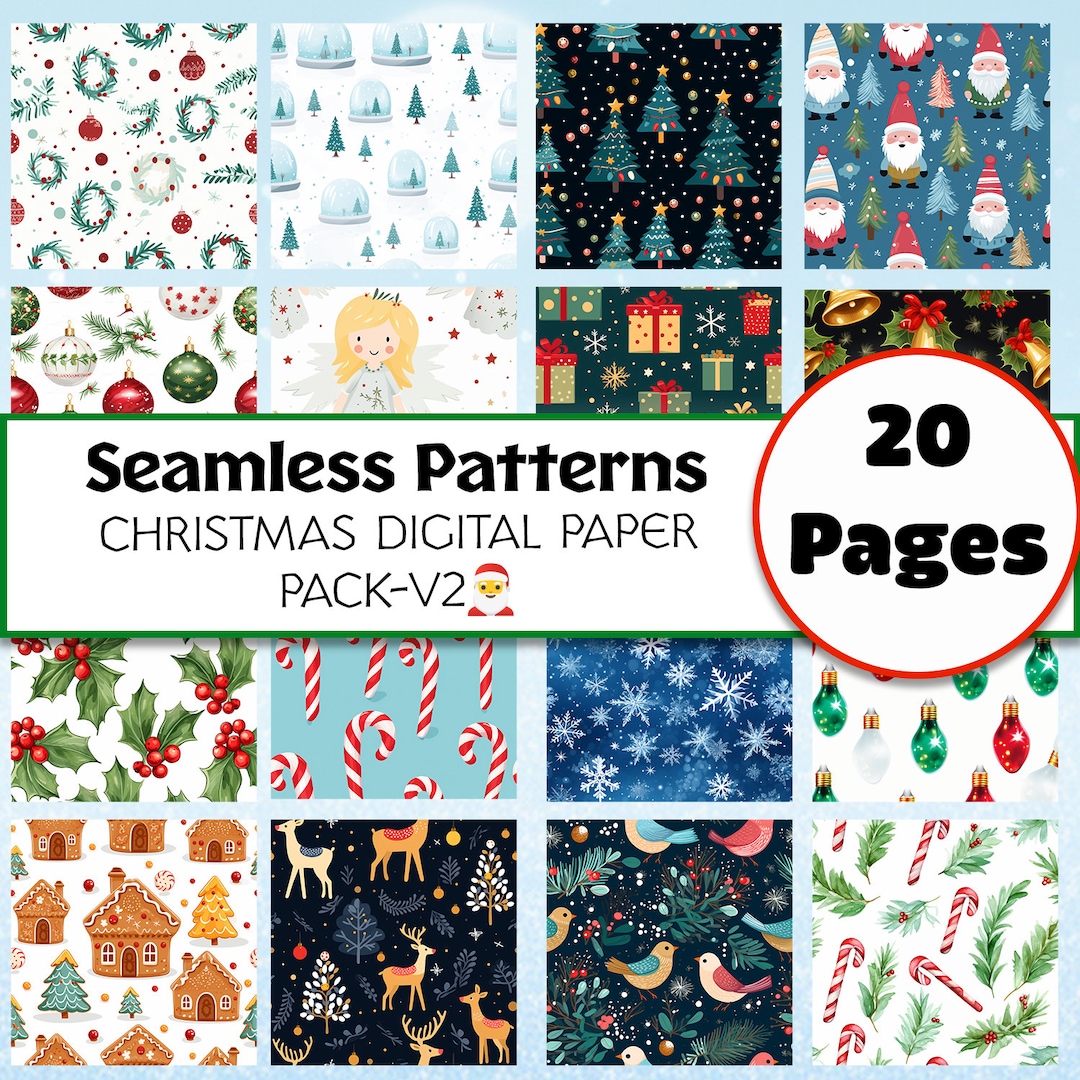 20 Christmas Digital Seamless Patterns V2 Christmas Paper - Etsy