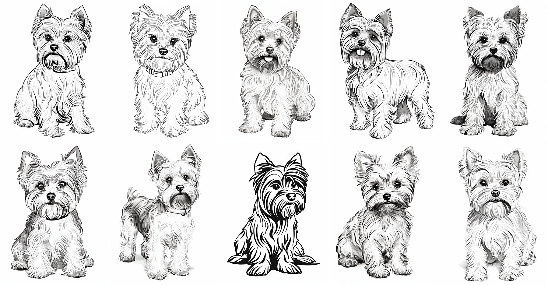 Yorkie Coloring Pages, Pet Portrait, 20 Prints, Printable Coloring Page ...