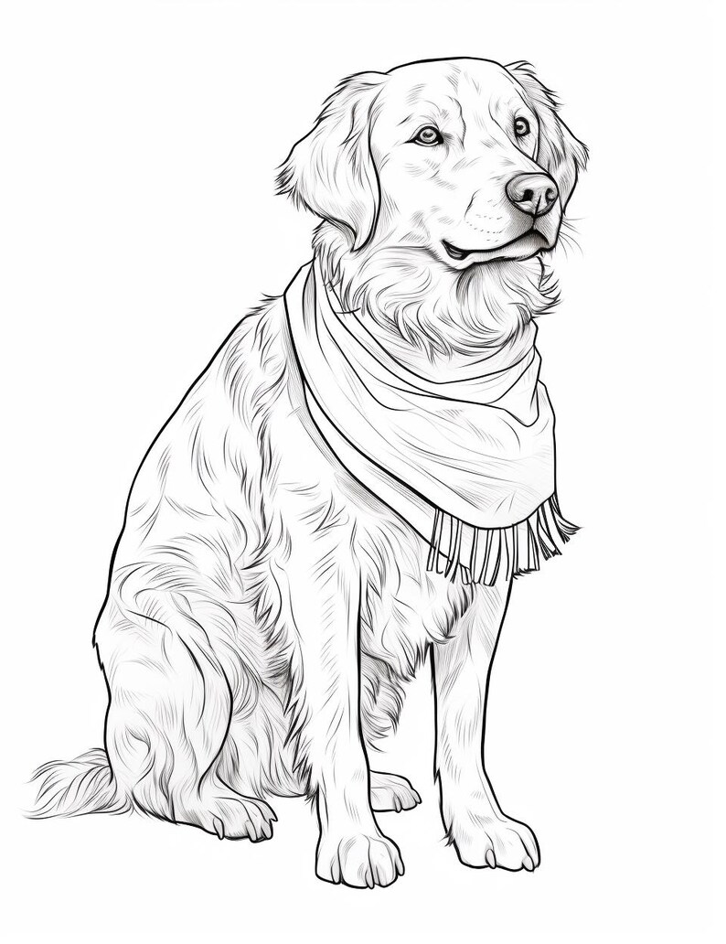 Golden Retriever, Dog Coloring Page, Pet Portrait, Printable Coloring ...