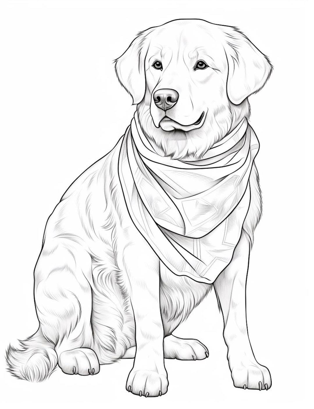 Golden Retriever, Dog Coloring Page, Pet Portrait, Printable Coloring ...