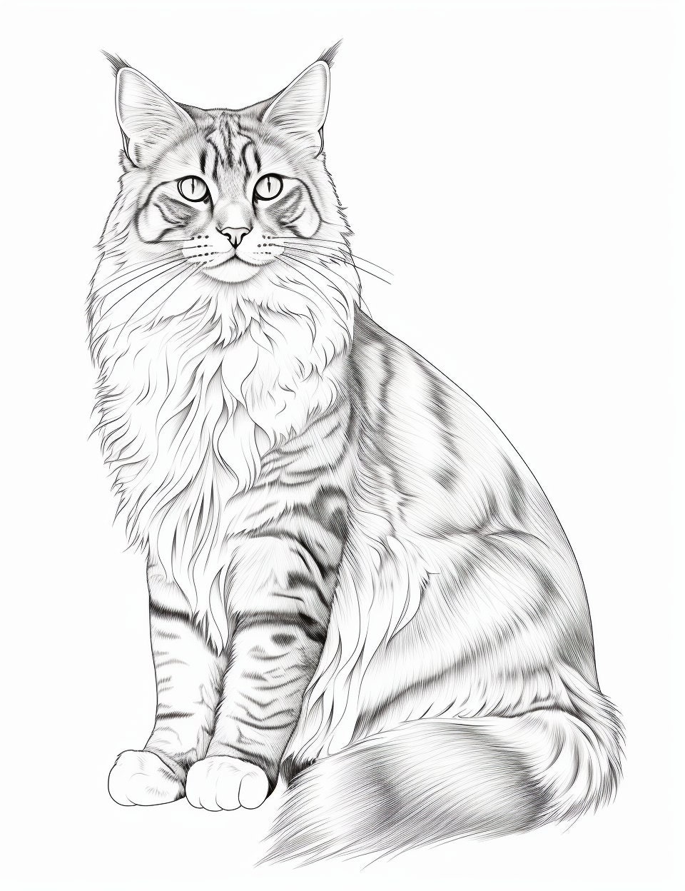 Maine Coon | Cat | Coloring Page | Cat Portrait | Printable Coloring ...