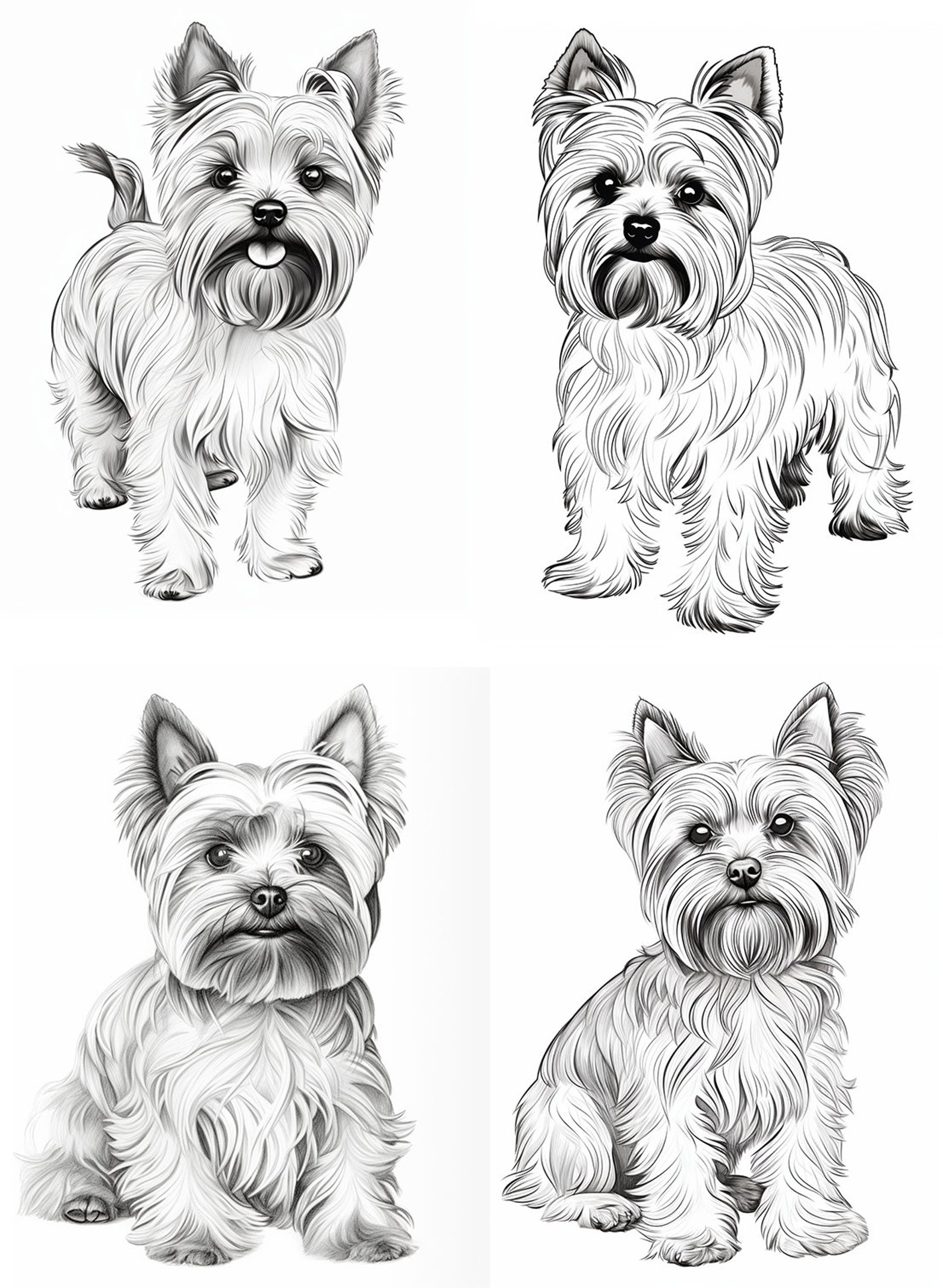 Yorkie, Dogs, Dog Coloring , Coloring Pages, Pet Portrait, Printable ...