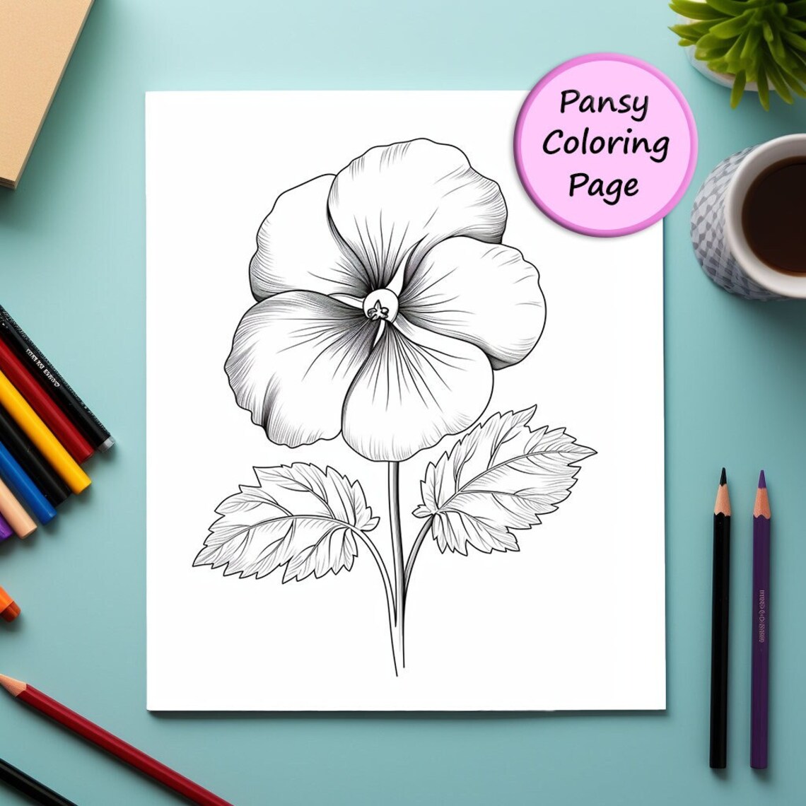 Pansy, Flower, Coloring Page, Flower Portrait, Printable Coloring Page ...