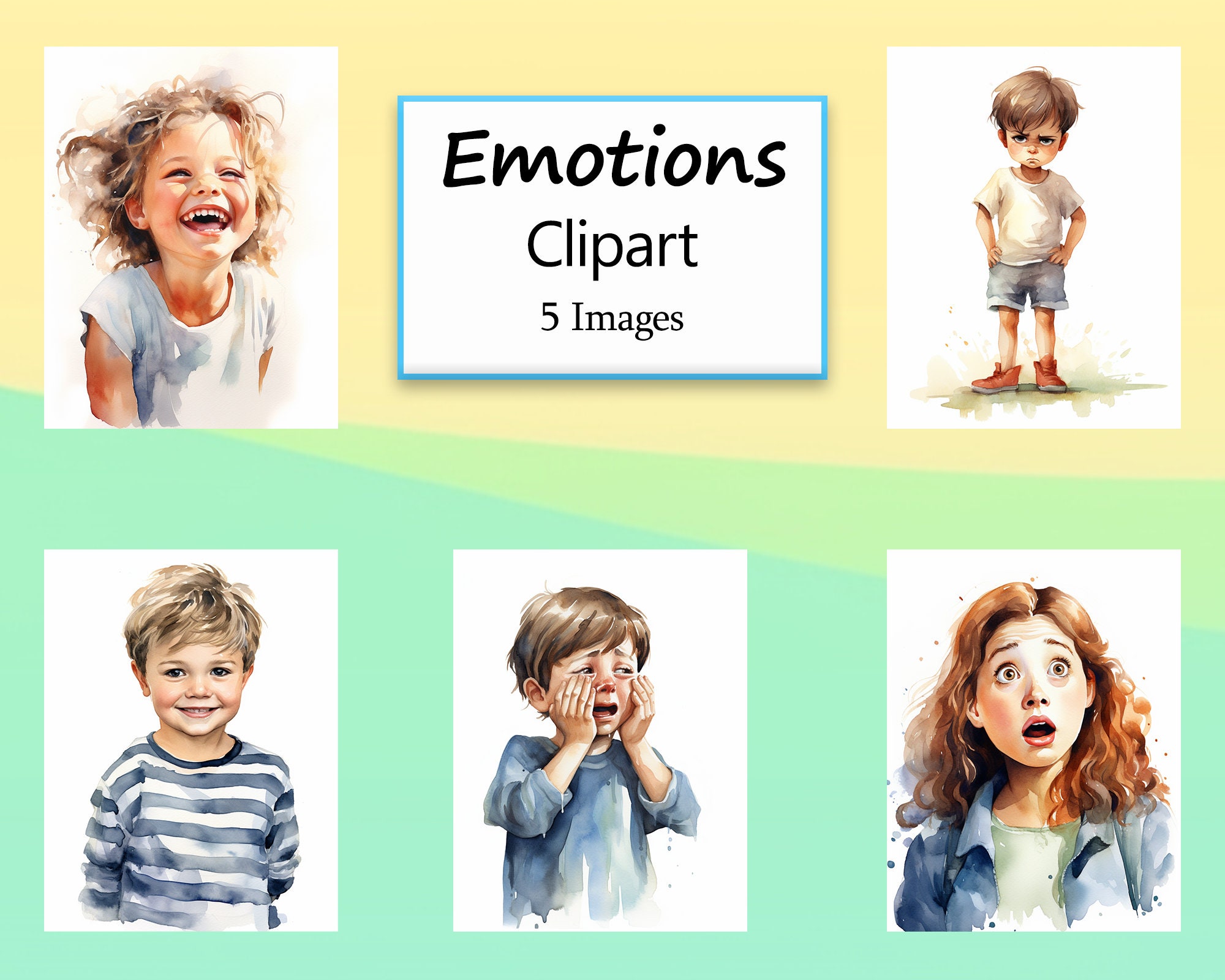Emotions Watercolor Clipart Transparent Happy (Instant Download) - Etsy