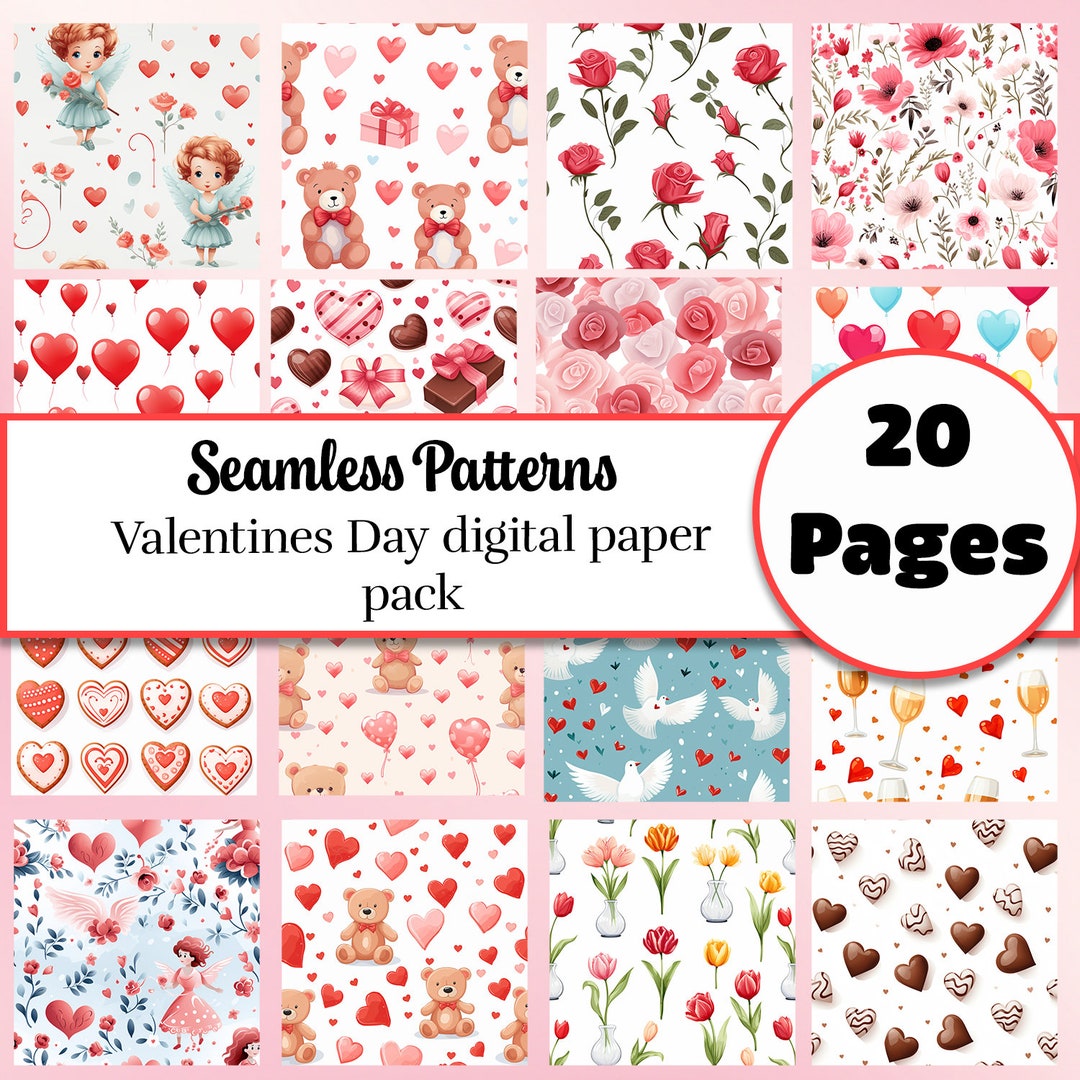 20 Valentines Day Digital Seamless Patterns, Valentines Day Paper ...