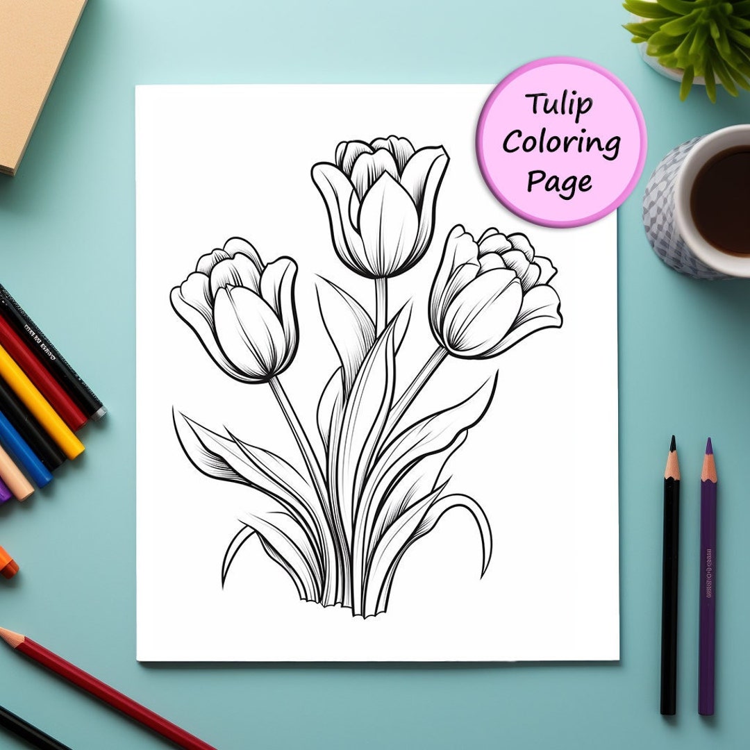 Tulip Flower Coloring Page Flower Portrait Printable - Etsy