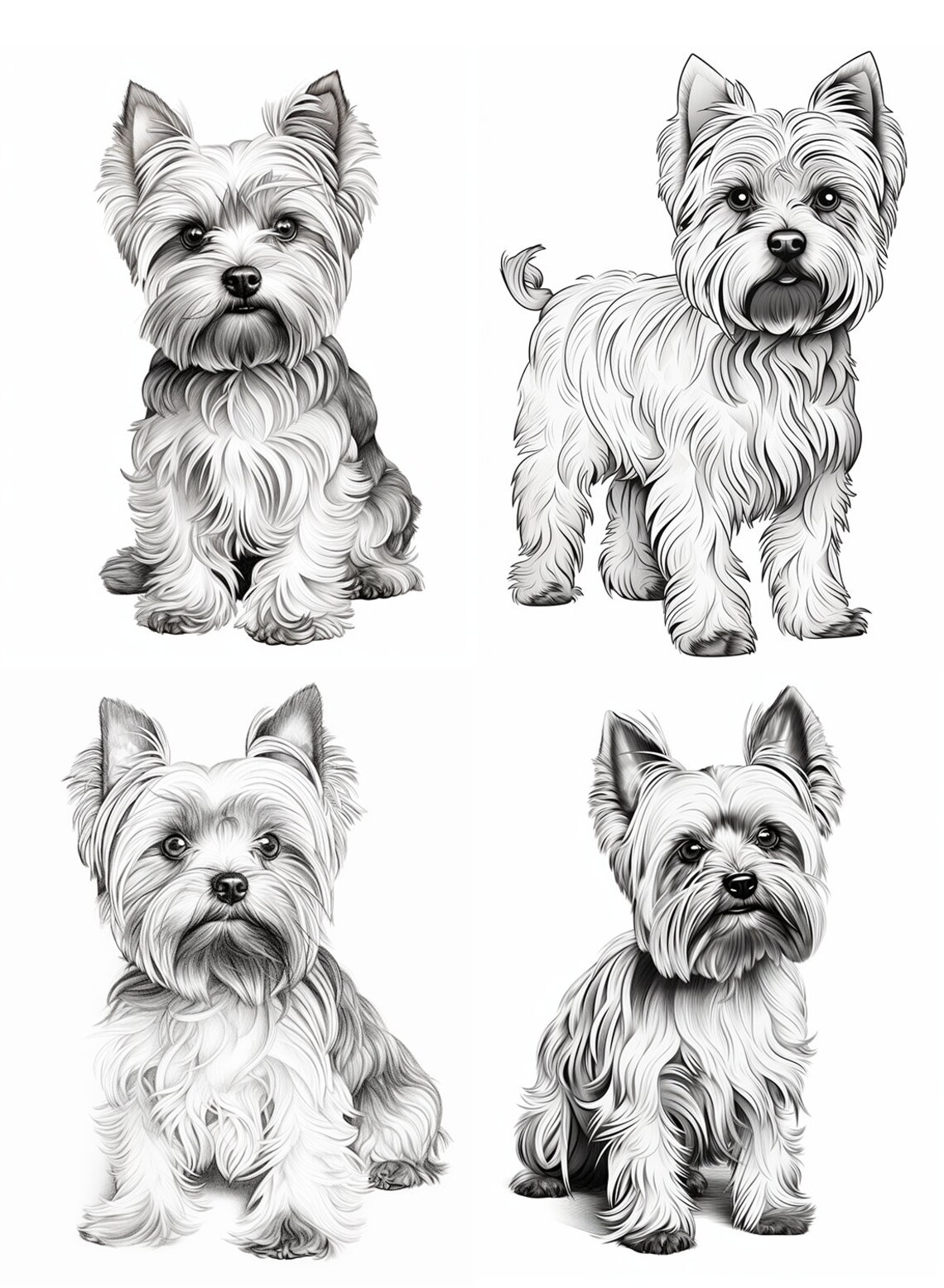 Yorkie, Dogs, Dog Coloring , Coloring Pages, Pet Portrait, Printable ...
