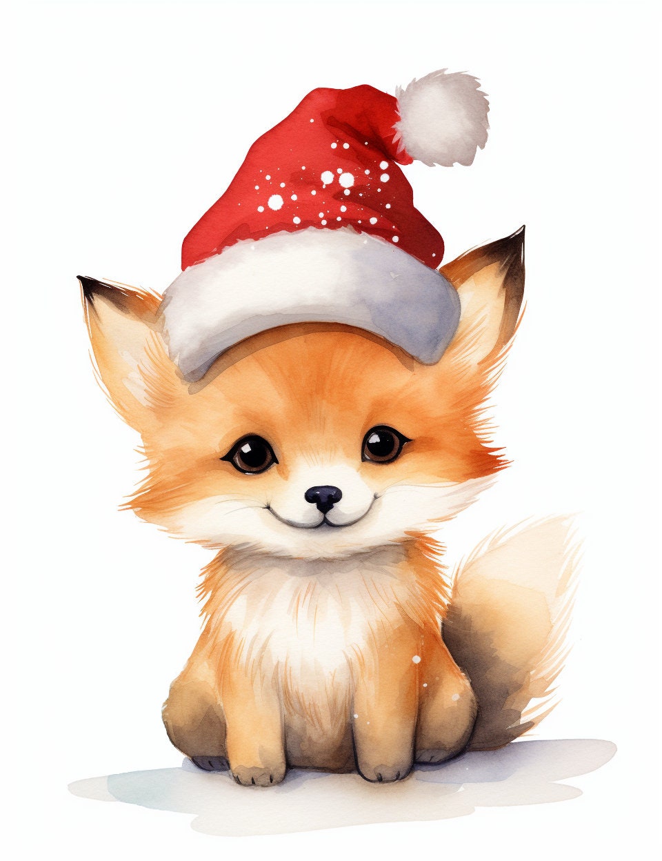 Fox Christmas Clipart, Transparent Background, Watercolor Clipart ...