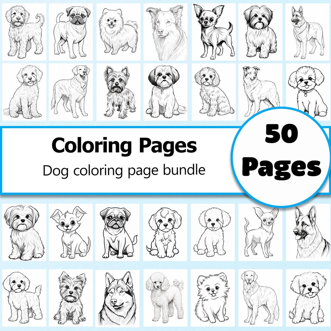50 Coloring Pages of Dogs, Pet Portrait, Printable Coloring Page ...