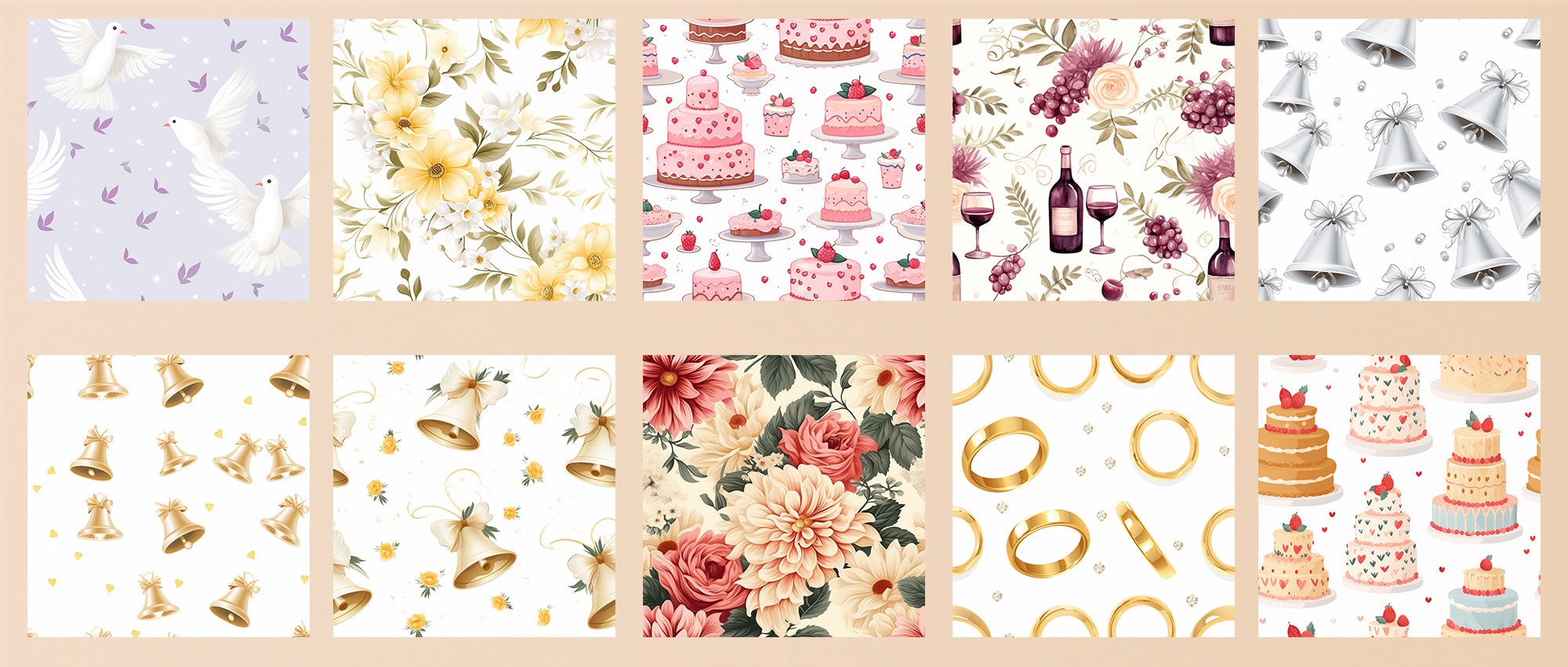20 Wedding Themed Digital Seamless Patterns, Wedding Paper, Craft Paper ...
