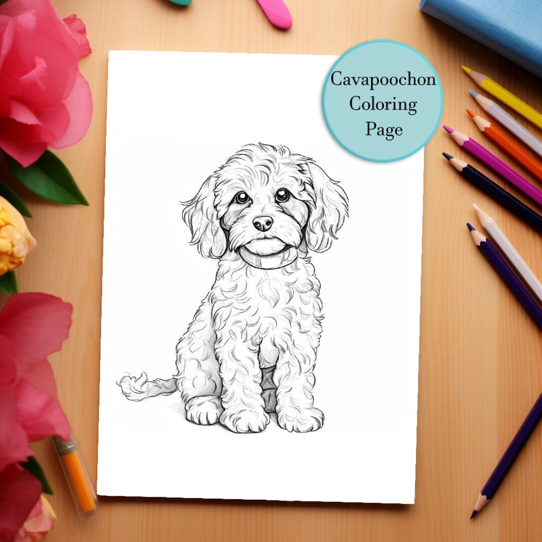 Cavapoochon Dog Coloring Page Pet Portrait Printable - Etsy