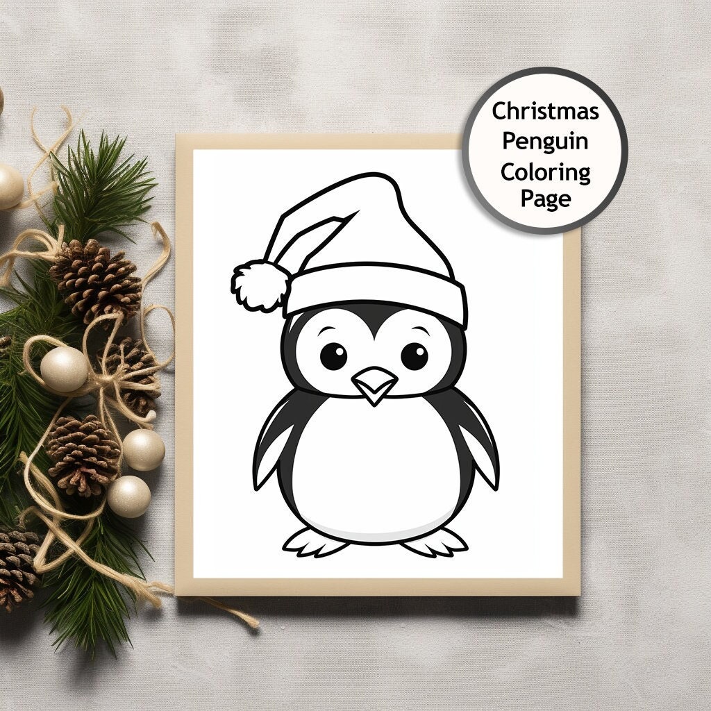 Penguin, Christmas Coloring, Printable Coloring Page, Coloring for ...