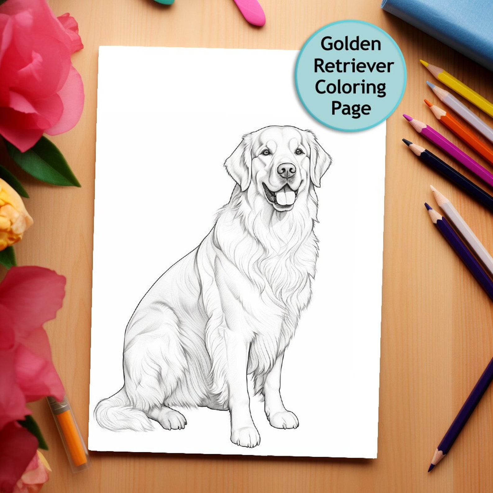 Golden Retriever | Dog | Coloring Page | Pet Portrait | Printable ...
