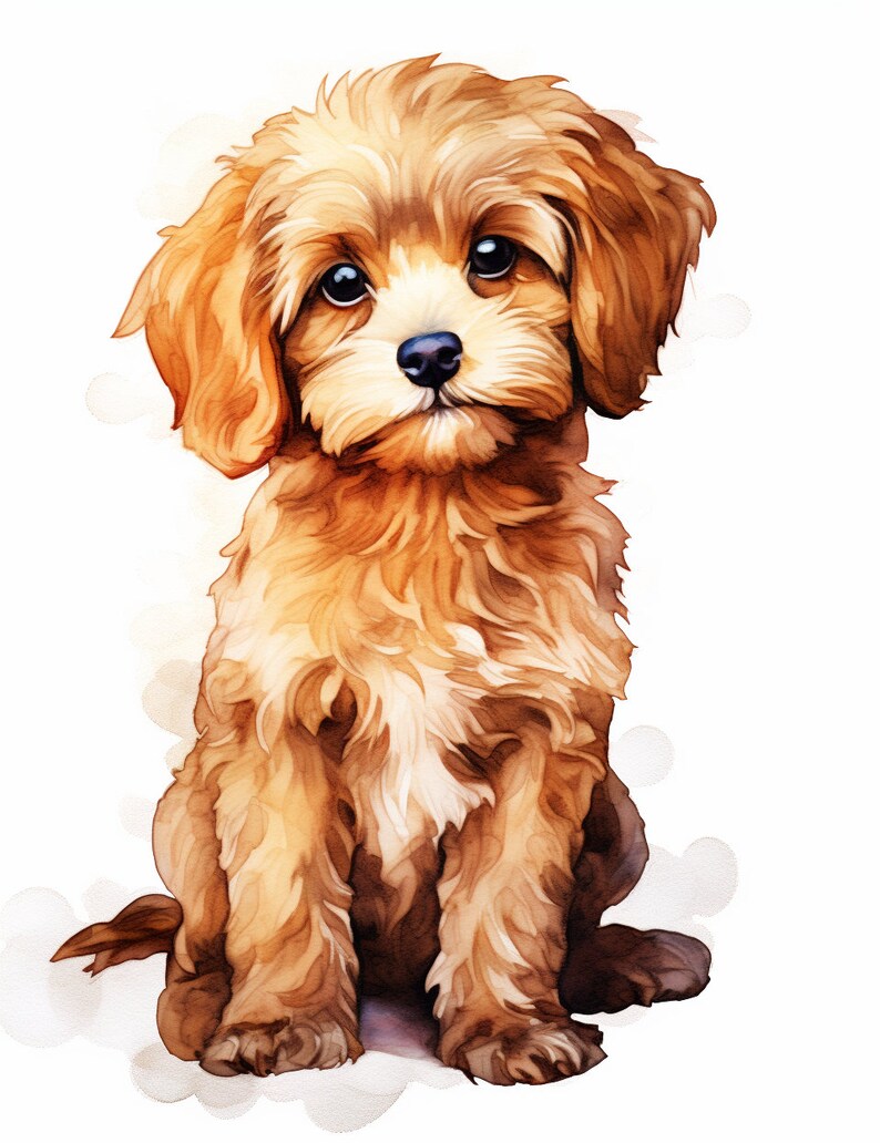 Cavapoo, Dog, Watercolor Clipart, Dog Portrait, Scrapbooking, Journal ...