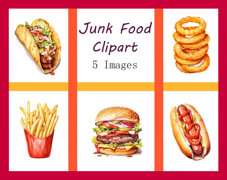 Junk Food Clipart Watercolor Clipart Food Bundle - Etsy
