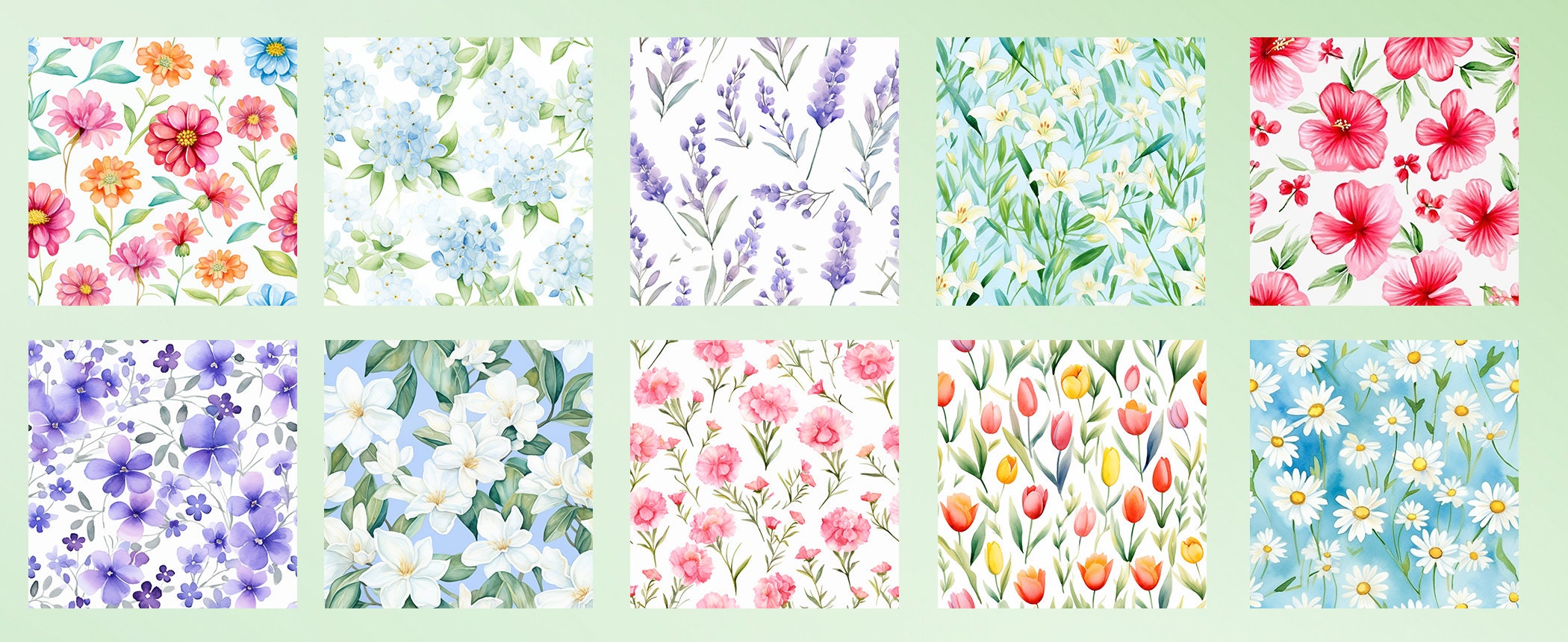 20 Watercolor Flowers, Digital Seamless Patterns, Flower Paper, Craft ...
